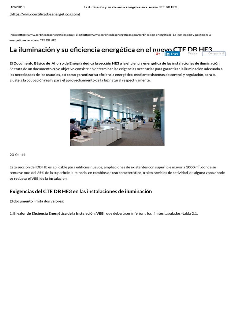 La Iluminación y Su Eficiencia Energética en El Nuevo CTE DB HE3 | PDF ... La Iluminación y Su Eficiencia Energética en El Nuevo CTE DB HE3 | PDF ...
