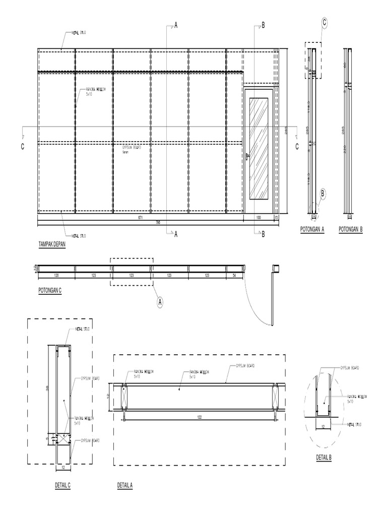 Detail Dinding Partisi Gypsum DWG | PDF