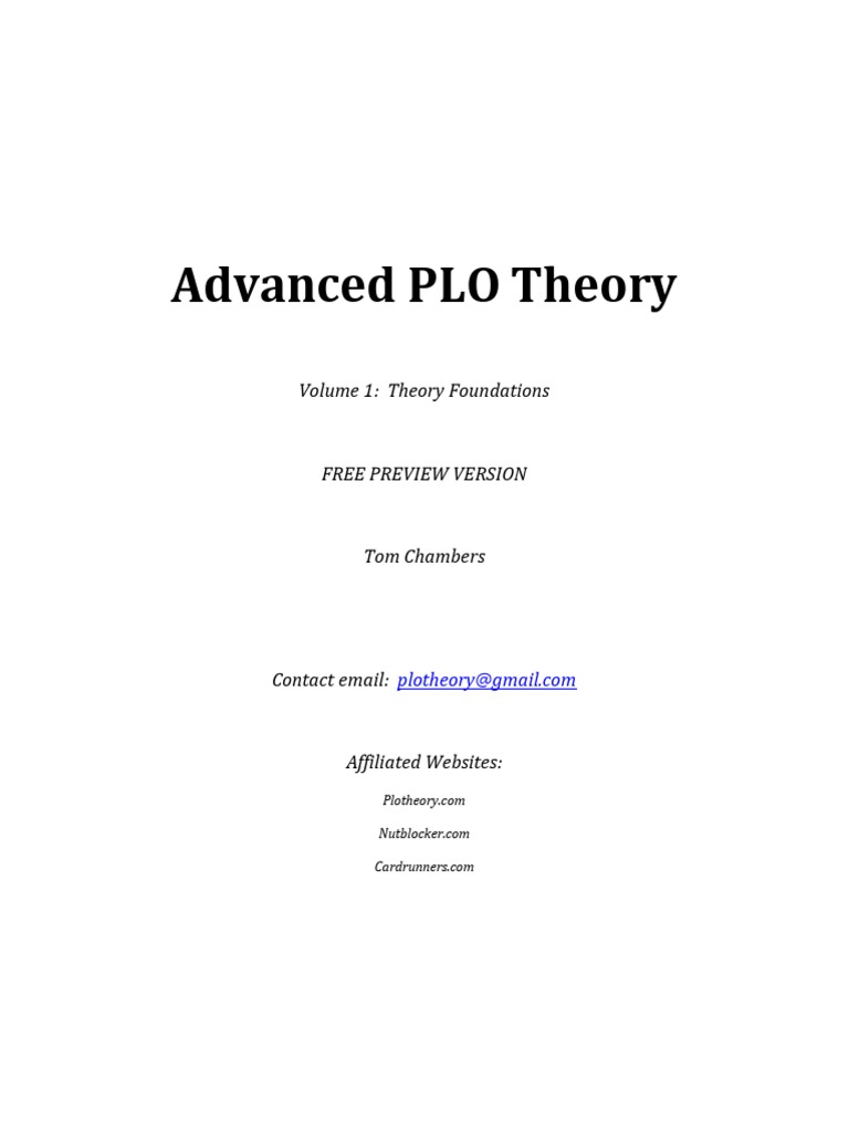Advanced PLO Theory Volume 1 - Tom Chambers (Preview Only) | PDF | Poker | Gambling