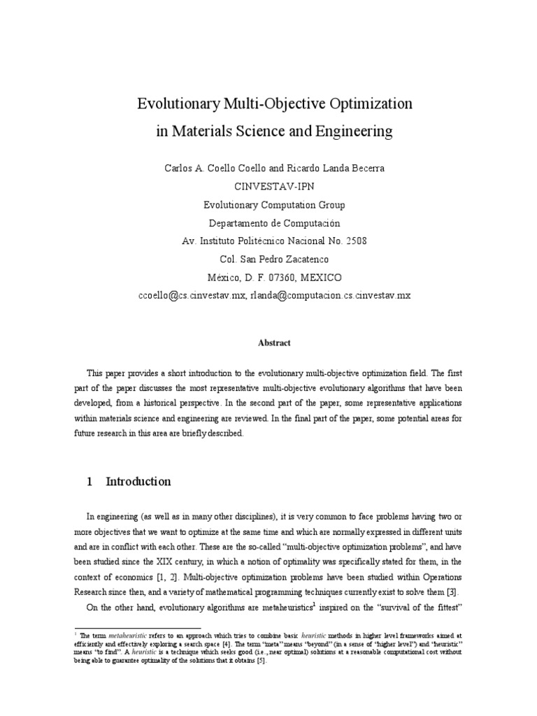 Evolutionary Multi-Objective Optimization in Materials Science and Engineering | PDF ...