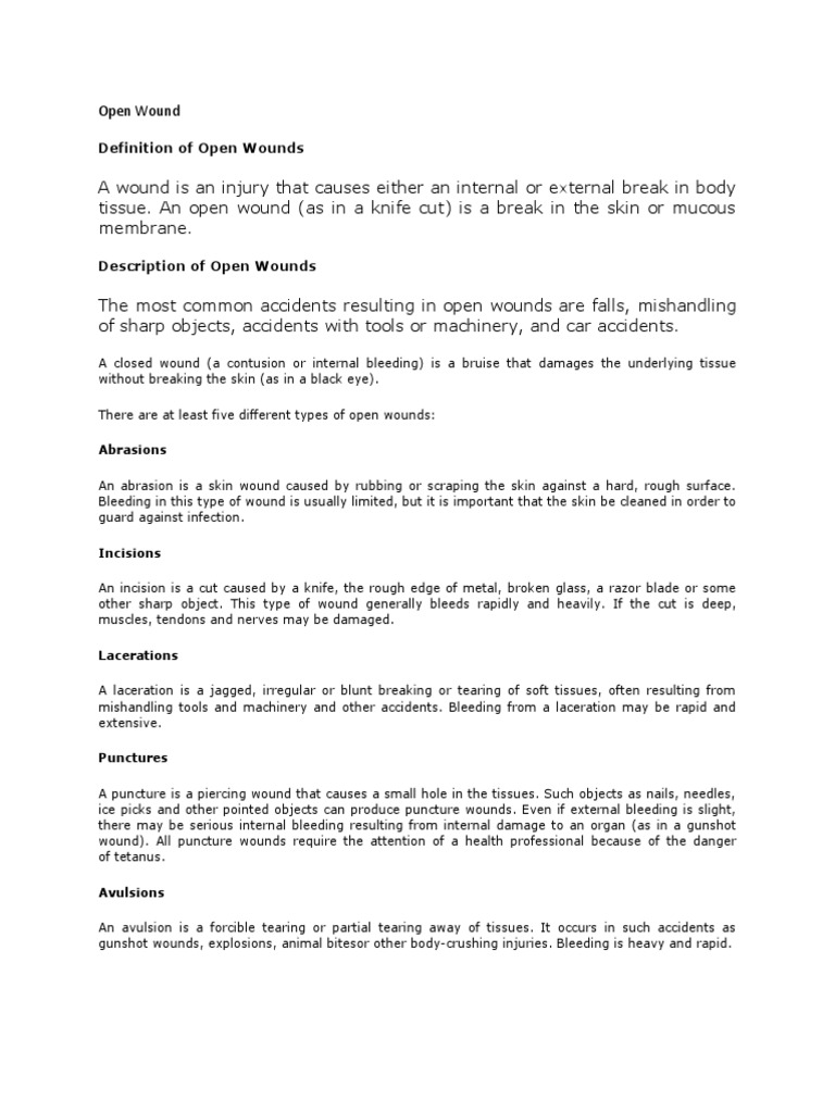 Types and Definition of Open Wounds | PDF | Home & Garden