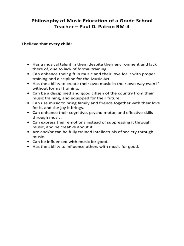 Philosophy of Music Education of A Grade School Teacher - Paul D ...