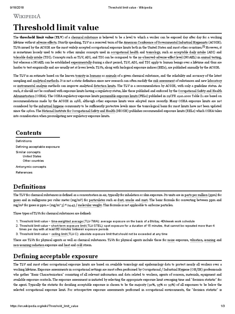 Threshold Limit Value | PDF | Working Conditions | Labour Relations