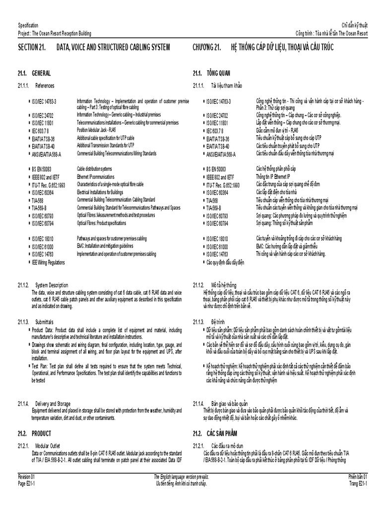 Spec ELE Section 21 Data Voice Structrured Cabling System | PDF