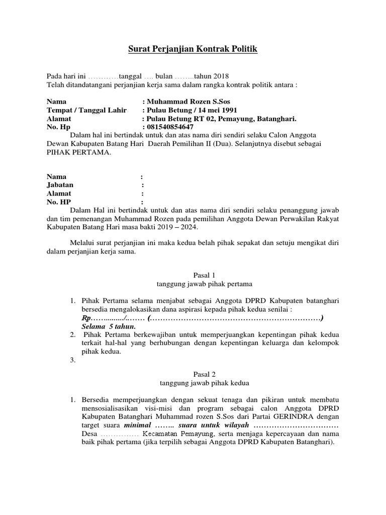 Konsep Surat Perjanjian Politik | PDF