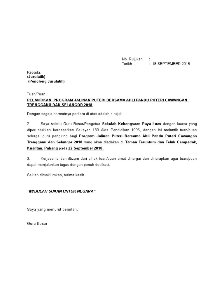 Contoh Surat Kebenaran Guru Pengiring | PDF