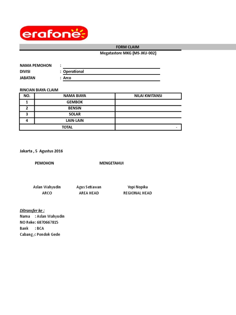 Contoh Form Claim | PDF