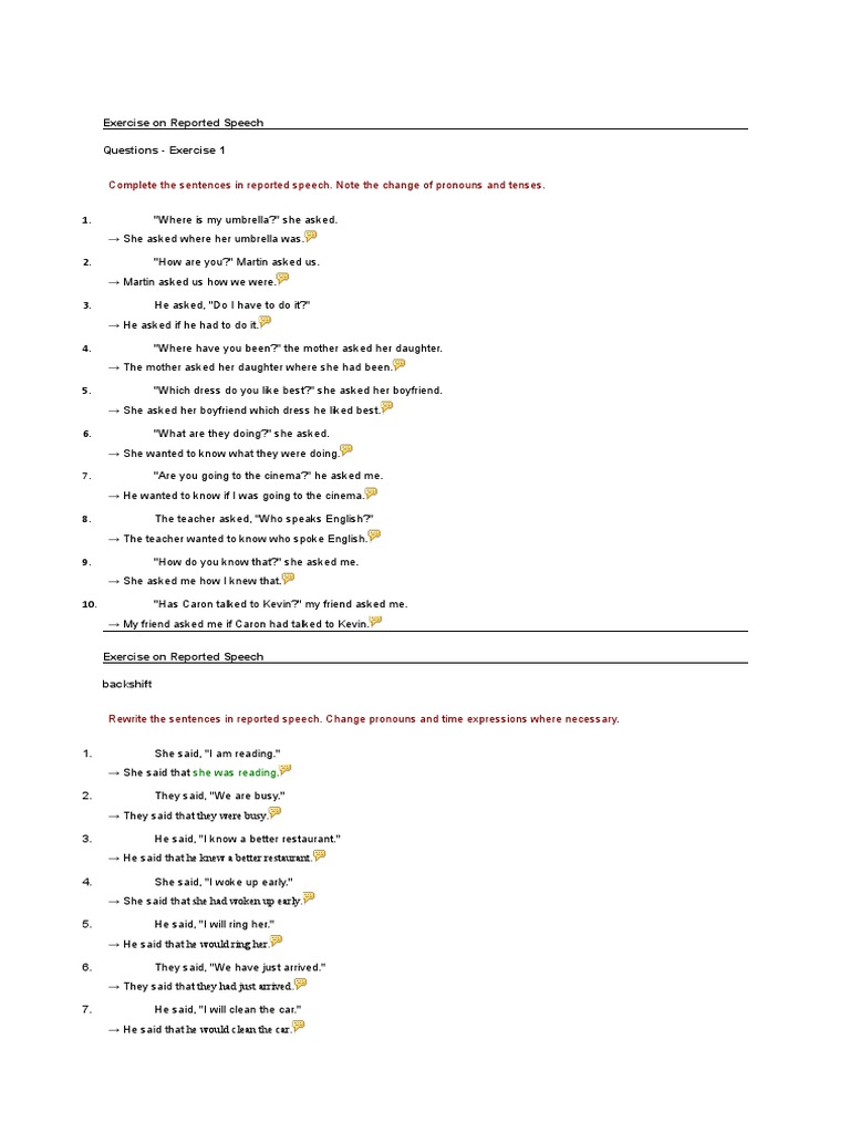 Exercise On Reported Speech | PDF | Linguistics | Syntax