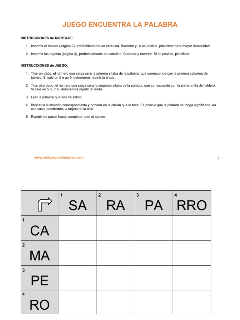 Imprimible Juego Encuentra Palabras PDF | PDF