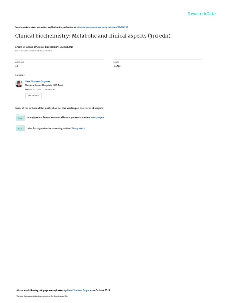 Clinical Biochemistry: Metabolic and Clinical Aspects (3rd Edn) | PDF ...