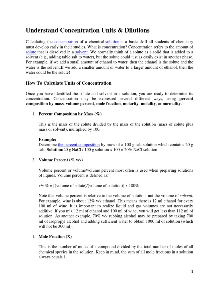 Concentration Units and Calculations | PDF | Solution | Concentration