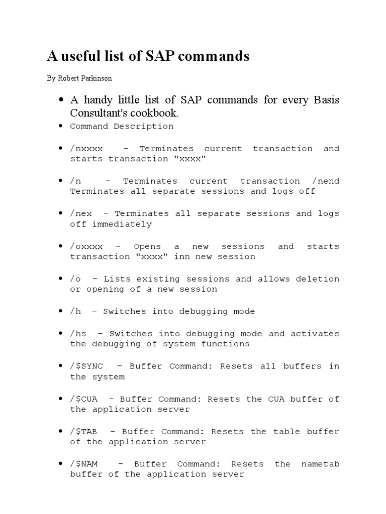 A Useful List Of Sap Commands Pdf Ip Address Computer Network