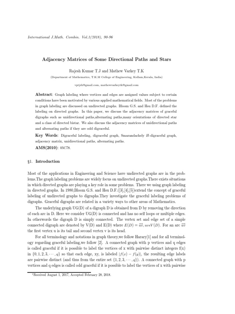 Adjacency Matrices of Some Directional Paths and Stars | PDF | Matrix ...