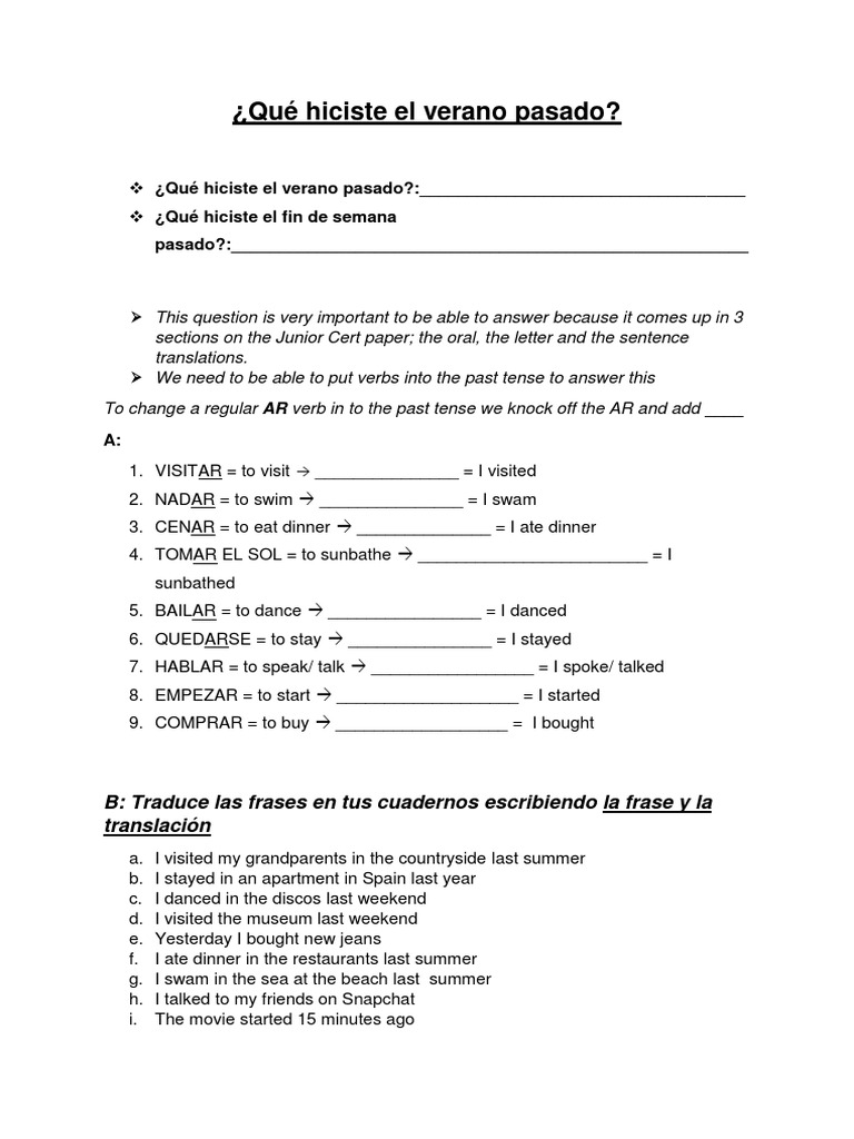¿Qué Hiciste El Verano Pasado? | PDF | Languages | Language Arts ...