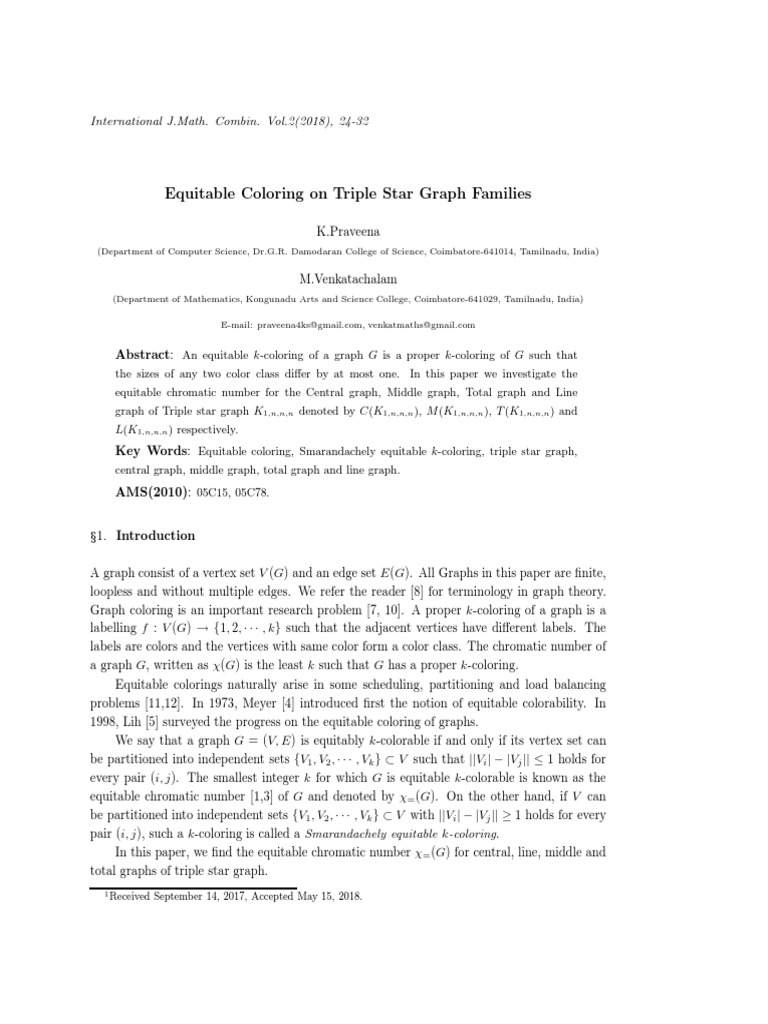 Equitable Coloring On Triple Star Graph Families | PDF | Vertex (Graph ...