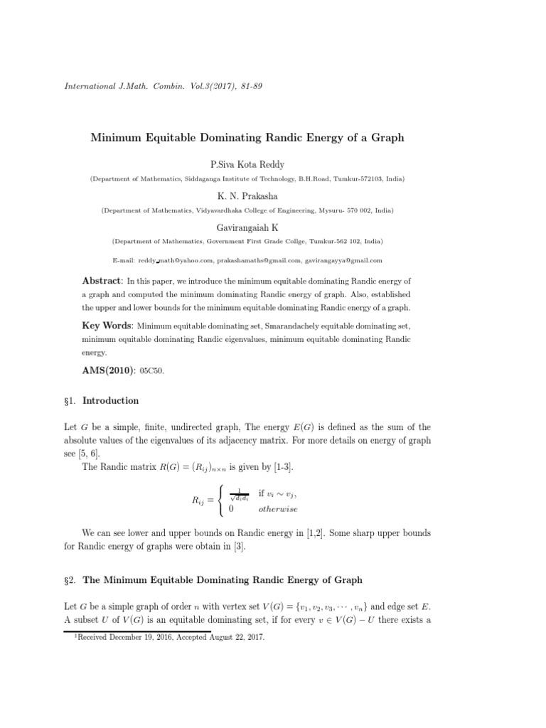 Minimum Equitable Dominating Randic Energy of A Graph | Download Free ...