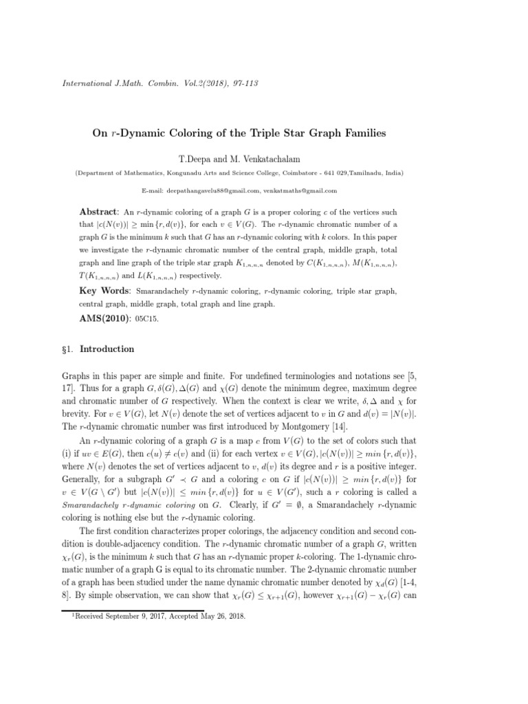 On R Dynamic Coloring Of The Triple Star Graph Families Pdf Visual Cortex Vertex Graph