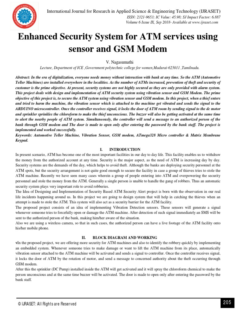 Enhanced Security System For Atm Services Using Sensor And Gsm Modem
