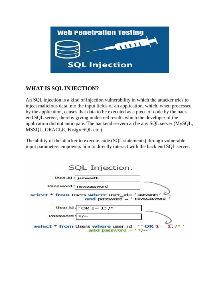 SQL Injection PDF | PDF | Sql | Databases