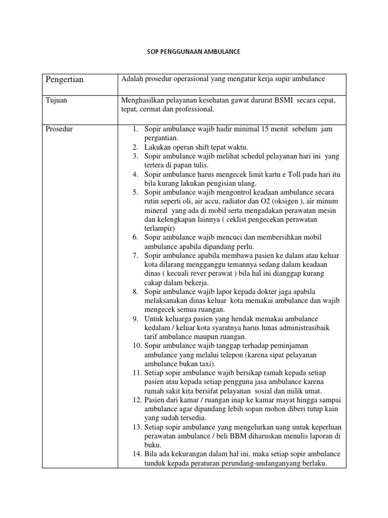 Standard Operating Procedures for Ambulance Use: Ensuring Quick ...