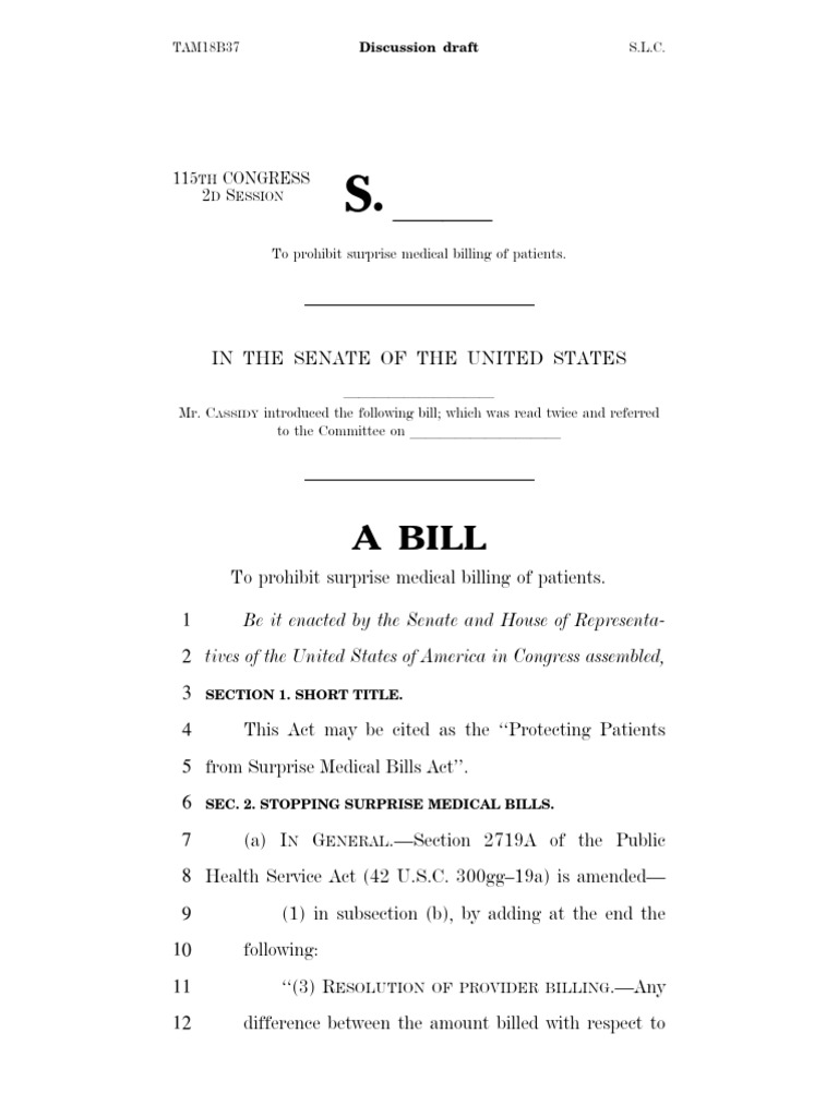 Bill On Surprise Medical Bills | PDF | Bill (Law) | United States Congress