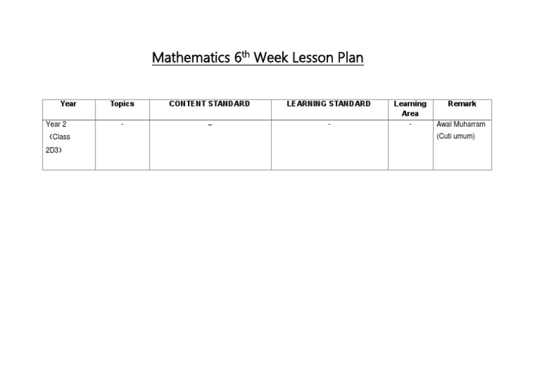 6th Week Math Lesson Plan Year 2 | PDF