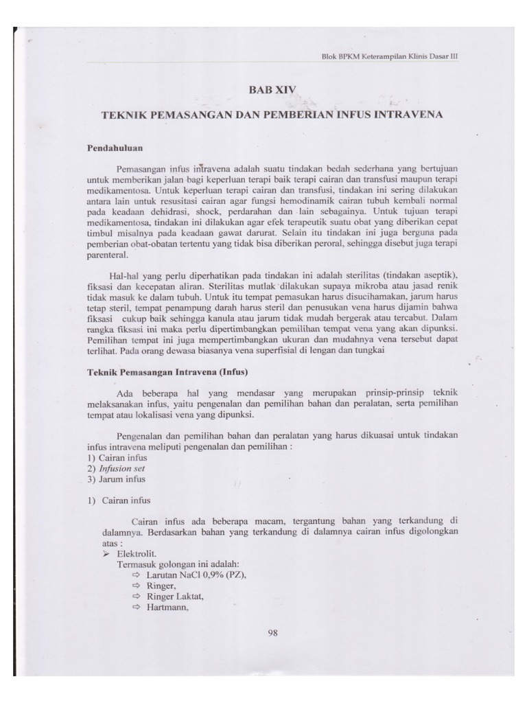 Teknik Pemasangan Dan Pemberian Infus Intravena PDF | PDF