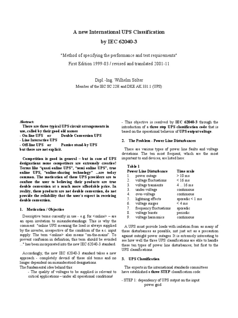 IEC 62040-3 UPS Classification Guide | PDF | Electronic Engineering ...