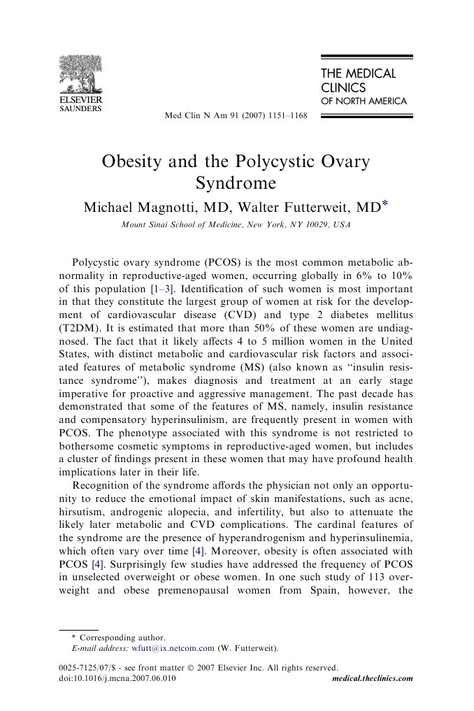 Obesity and The Polycystic Ovary Syndrome - Michael Magnotti, MD ...