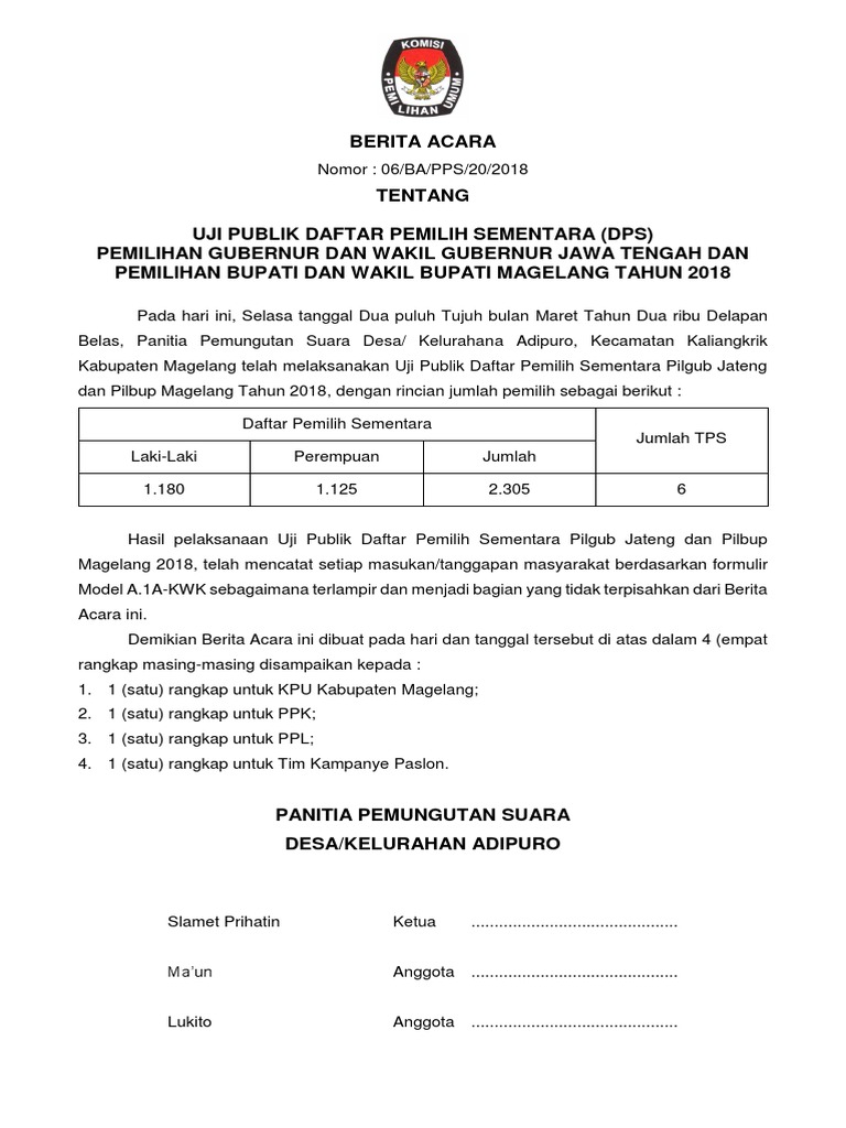 Uji Publik DPS Pilgub dan Pilbup 2018 | PDF