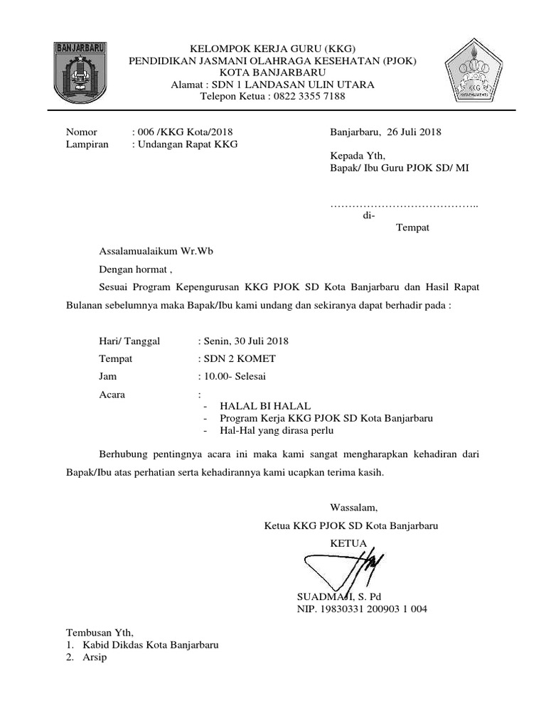 Undangan Rapat KKG PJOK Kota Banjarbaru | PDF
