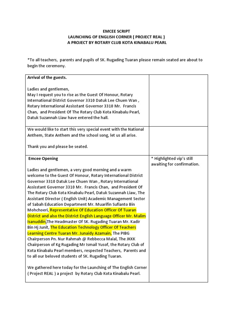 EMCEE SCRIPT (Real Launching) | PDF