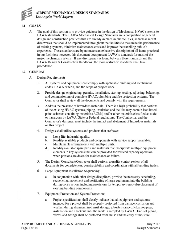 Airport Mechanical Design Standards July 2017 | PDF | Duct (Flow) | Hvac