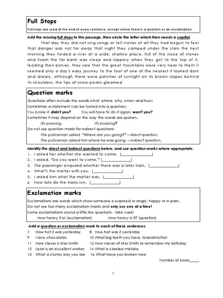Punctuation Practice Worksheets | PDF | Adjective | Question