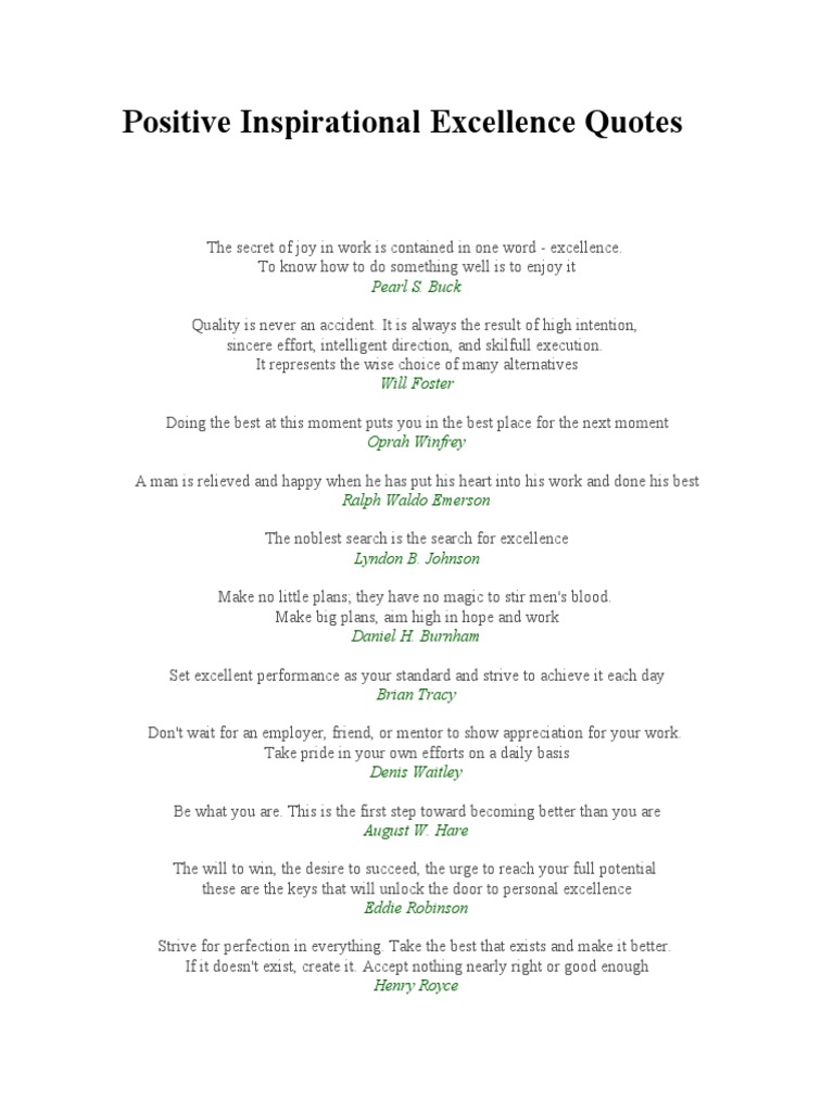 Inspirational Quotes on Excellence | PDF | Gratitude