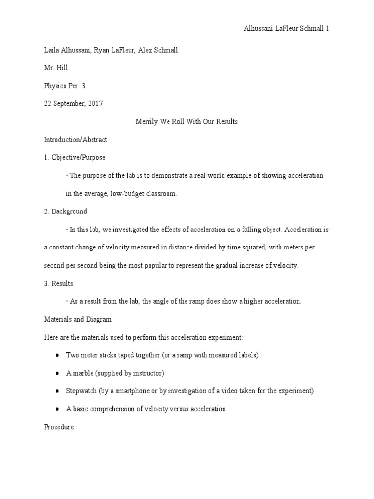 Marble Acceleration Lab Results | PDF | Acceleration | Velocity