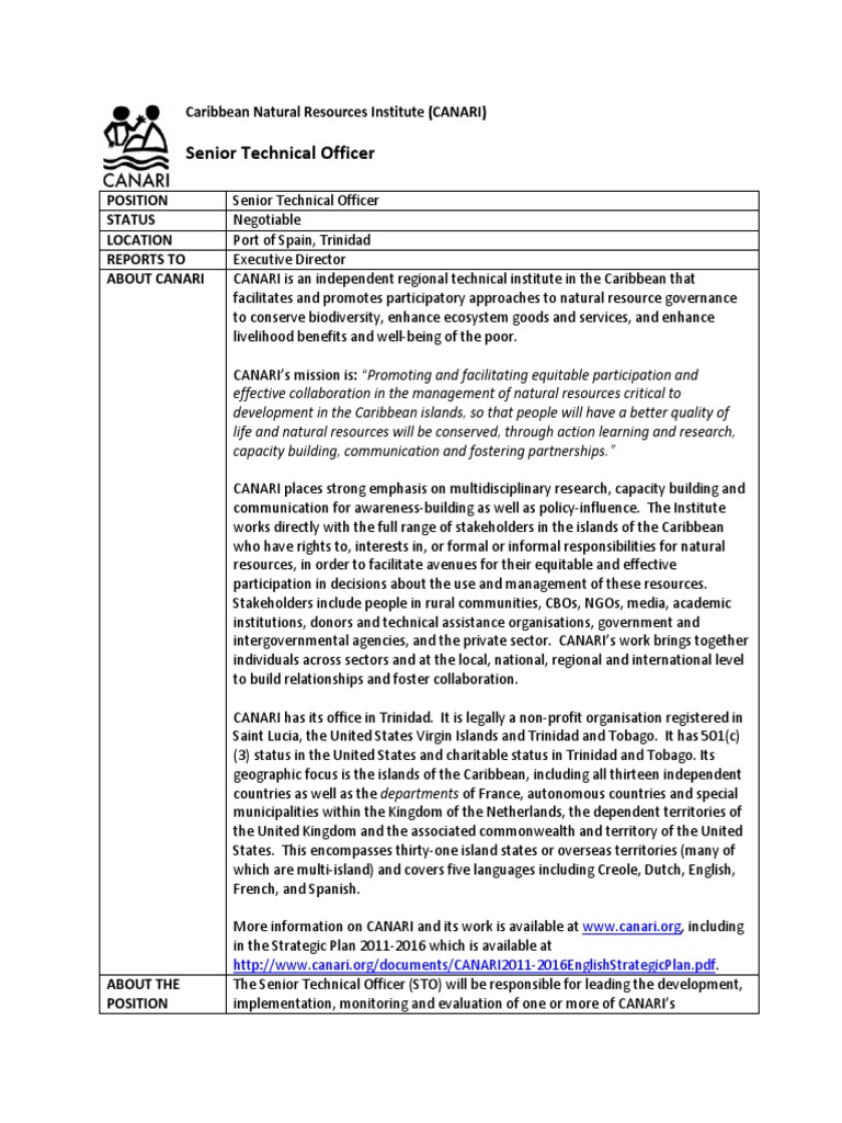 Senior Technical Officer Position at CANARI | PDF | Capacity Building ...