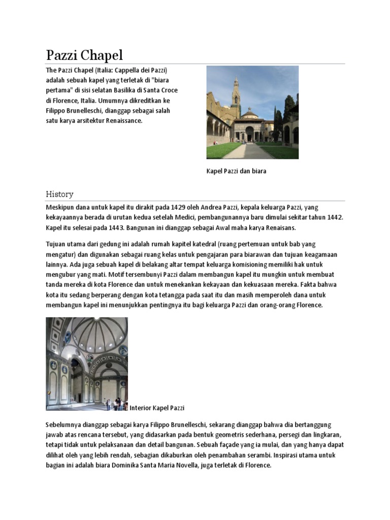 Pazzi Chapel: A Renaissance Masterpiece | PDF