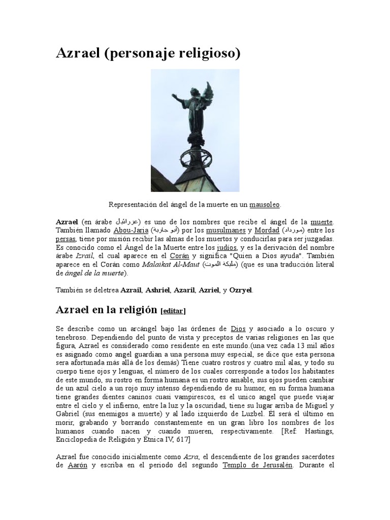 Azrael (Personaje Religioso) : Azrael en La Religión | PDF | Middle ...