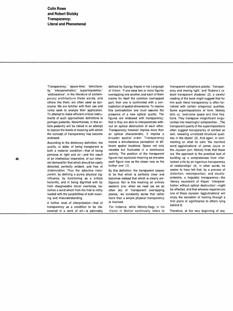 Colin Rowe on Transparency in Architecture | PDF | Cubism | Space