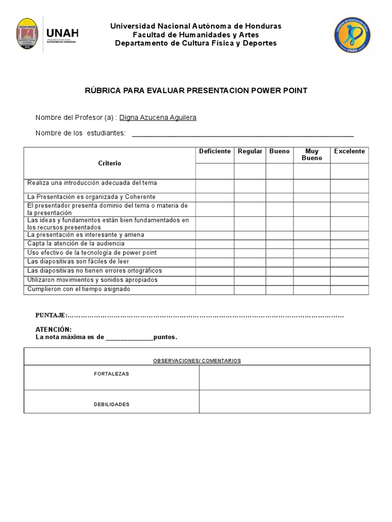 Rúbrica para Evaluar Presentaciones PPT | PDF | Crecimiento personal y ...