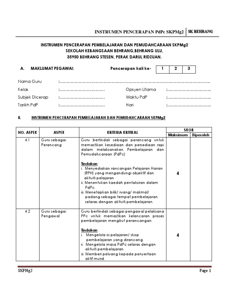 Instrumen Pencerapan PdPc SKPMg2 | PDF