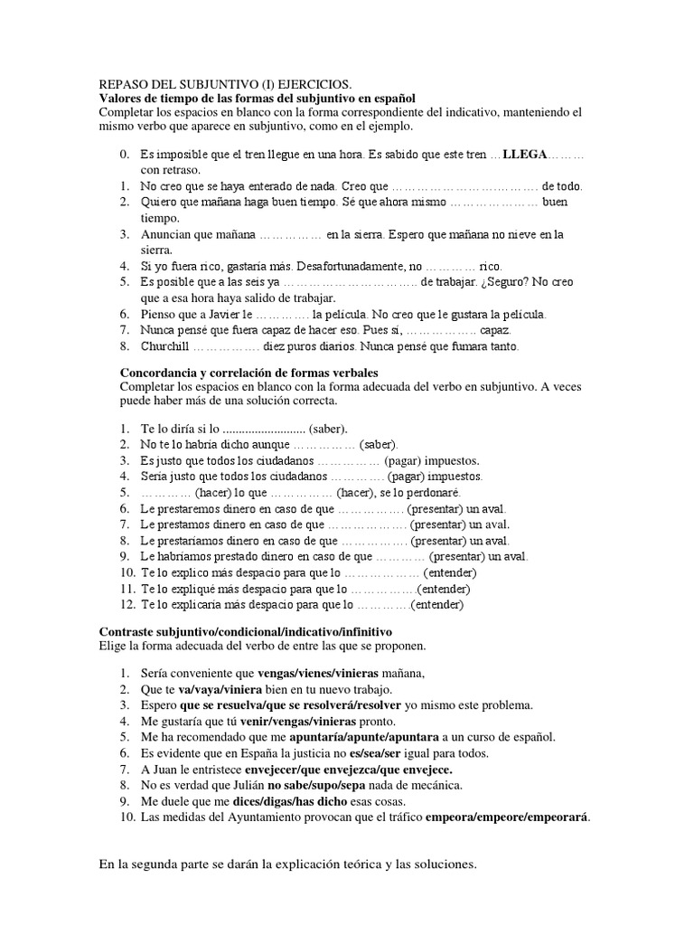 Repaso Del Subjuntivo | PDF | Relaciones sintácticas | Morfología ...