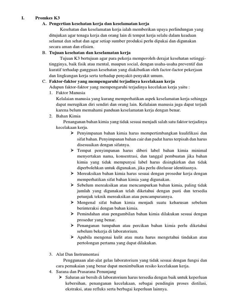 I. Promkes K3 A. Pengertian Kesehatan Kerja Dan Keselamatan Kerja | PDF ...