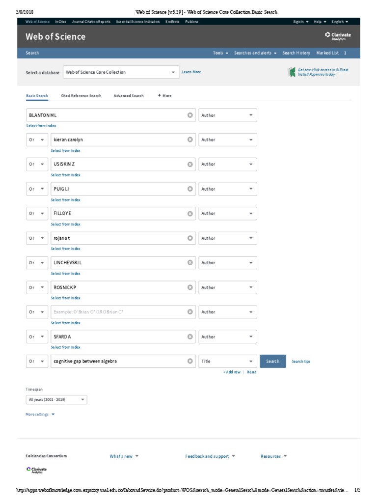 Web of Science (v.5.29) - Web of Science Core Collection Basic Search ...