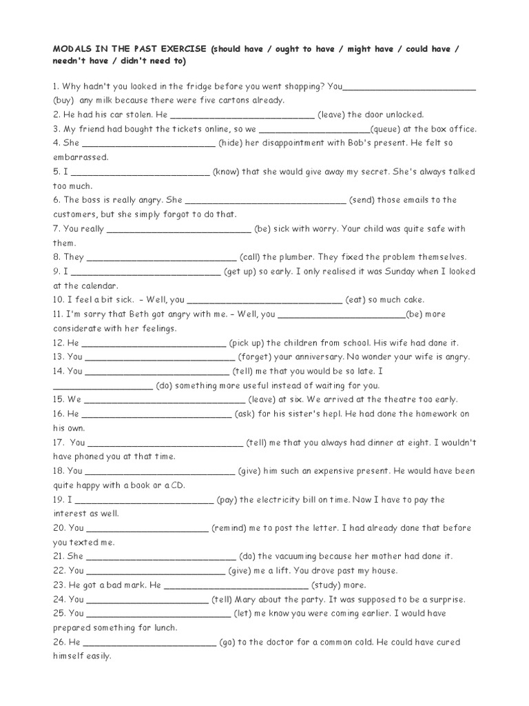Modals in The Past Exercise | PDF