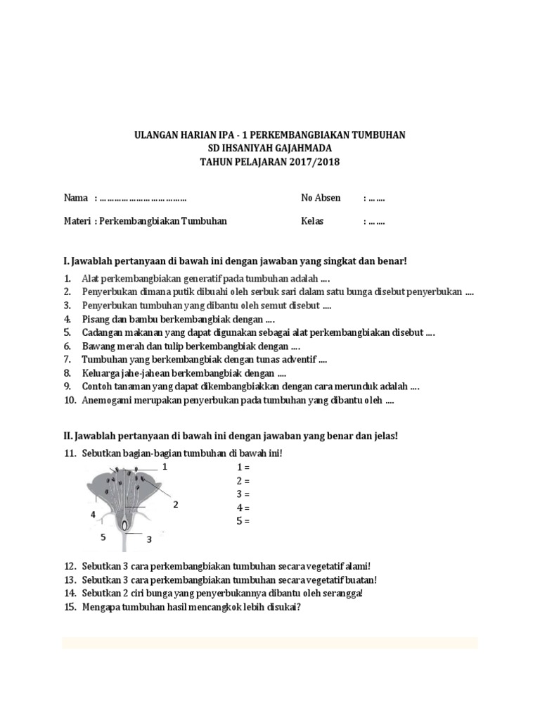 Latihan Soal Ipa - 1 Generatif Bunga | PDF | Sains & Matematika
