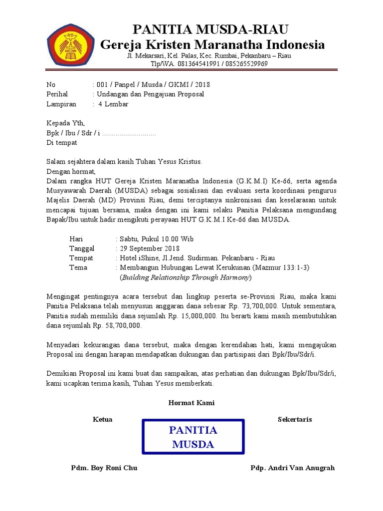 Surat Proposal Musda GKMI-1 PDF | PDF