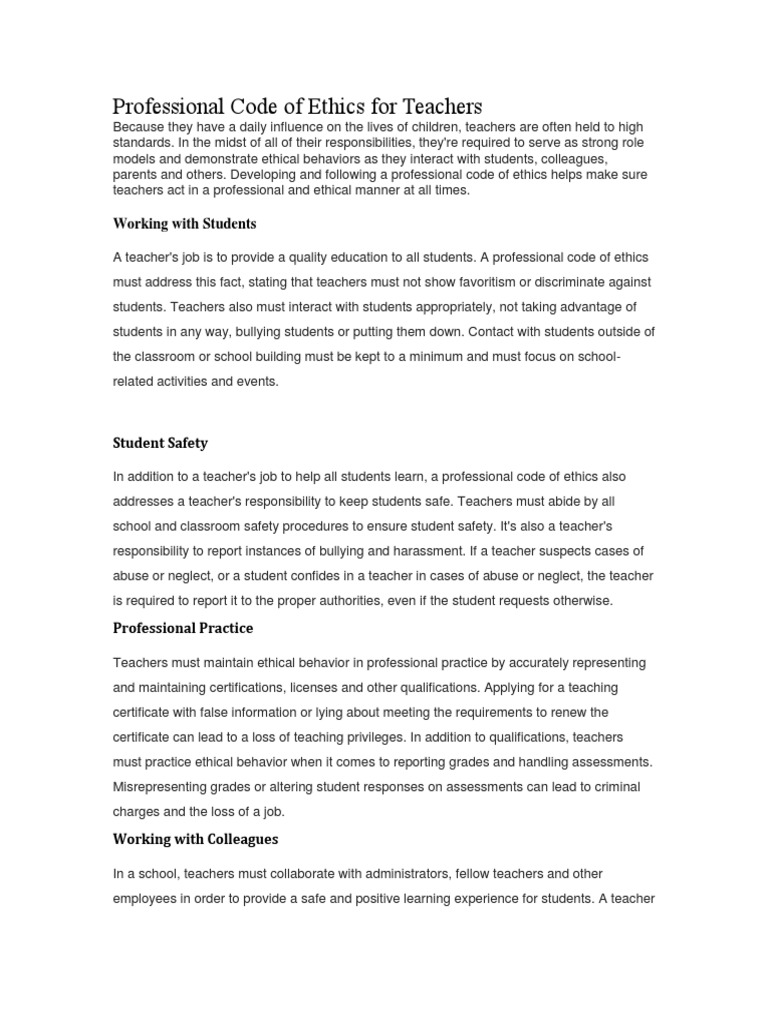 Professional Code of Ethics For Teachers | PDF | Teachers | Applied Ethics