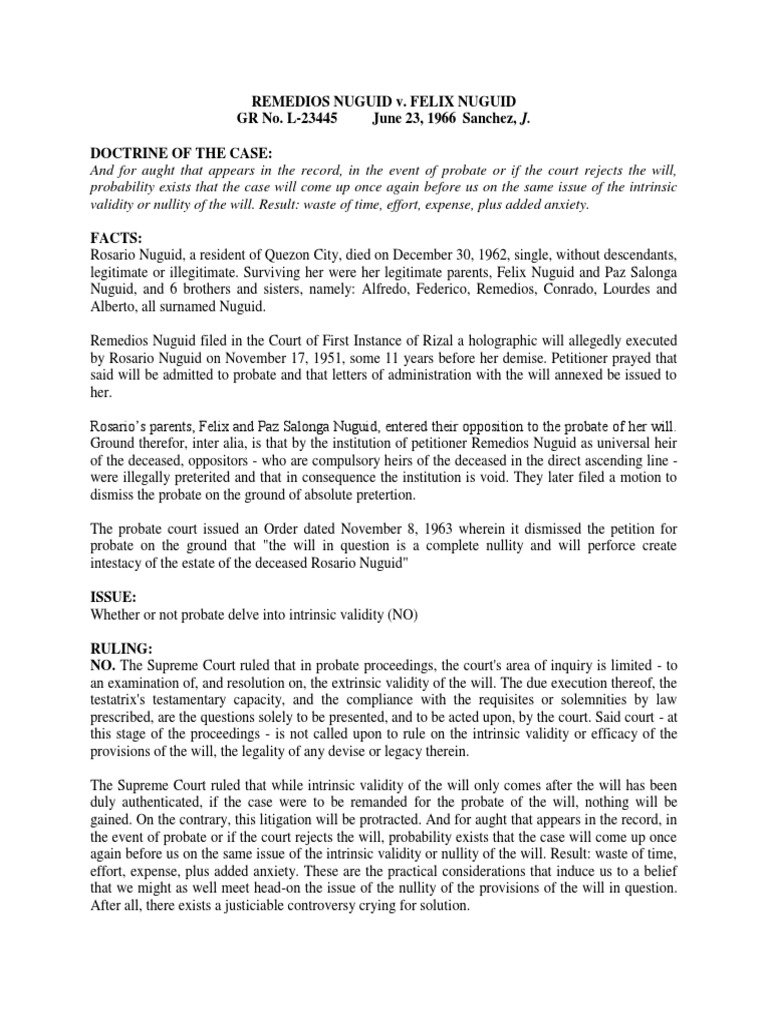 PB - WILLS - Nuguid v. Nuguid | PDF | Will And Testament | Probate